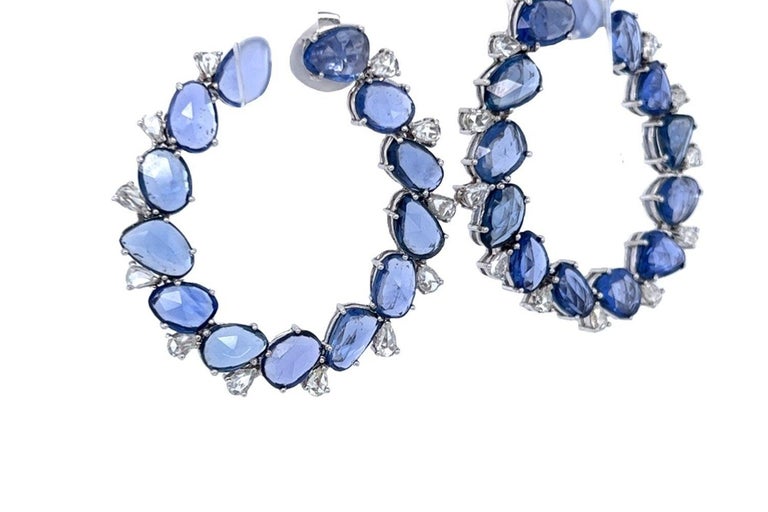 Half Hoop 18k Multi-Shaped Sapphire and Diamond Hoop Earrings For Sale ...