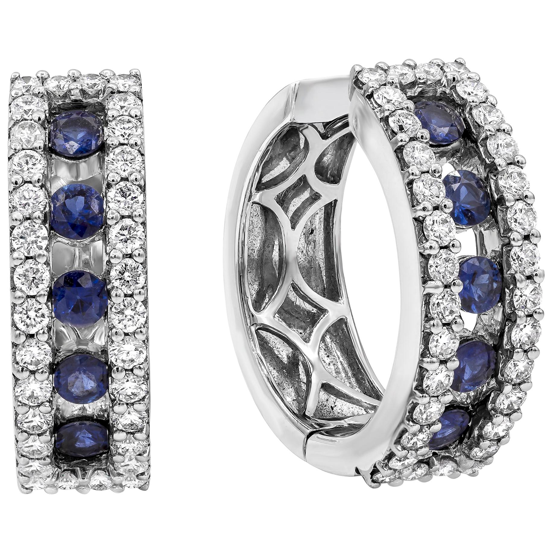 Diamond Blue Sapphire Hoop Earrings For Sale (Free Shipping) at 1stDibs