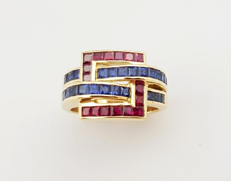 Blue Sapphire and Ruby Ring Set in 18 Karat Gold Settings For Sale at ...