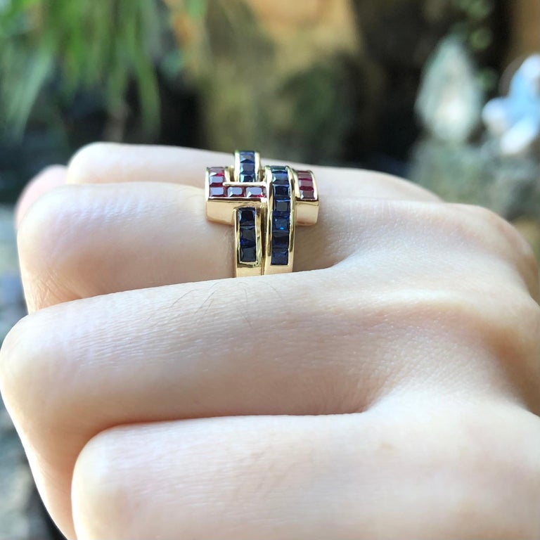 Blue Sapphire and Ruby Ring Set in 18 Karat Gold Settings For Sale at ...