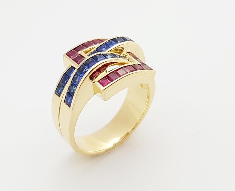 Blue Sapphire and Ruby Ring Set in 18 Karat Gold Settings For Sale at ...