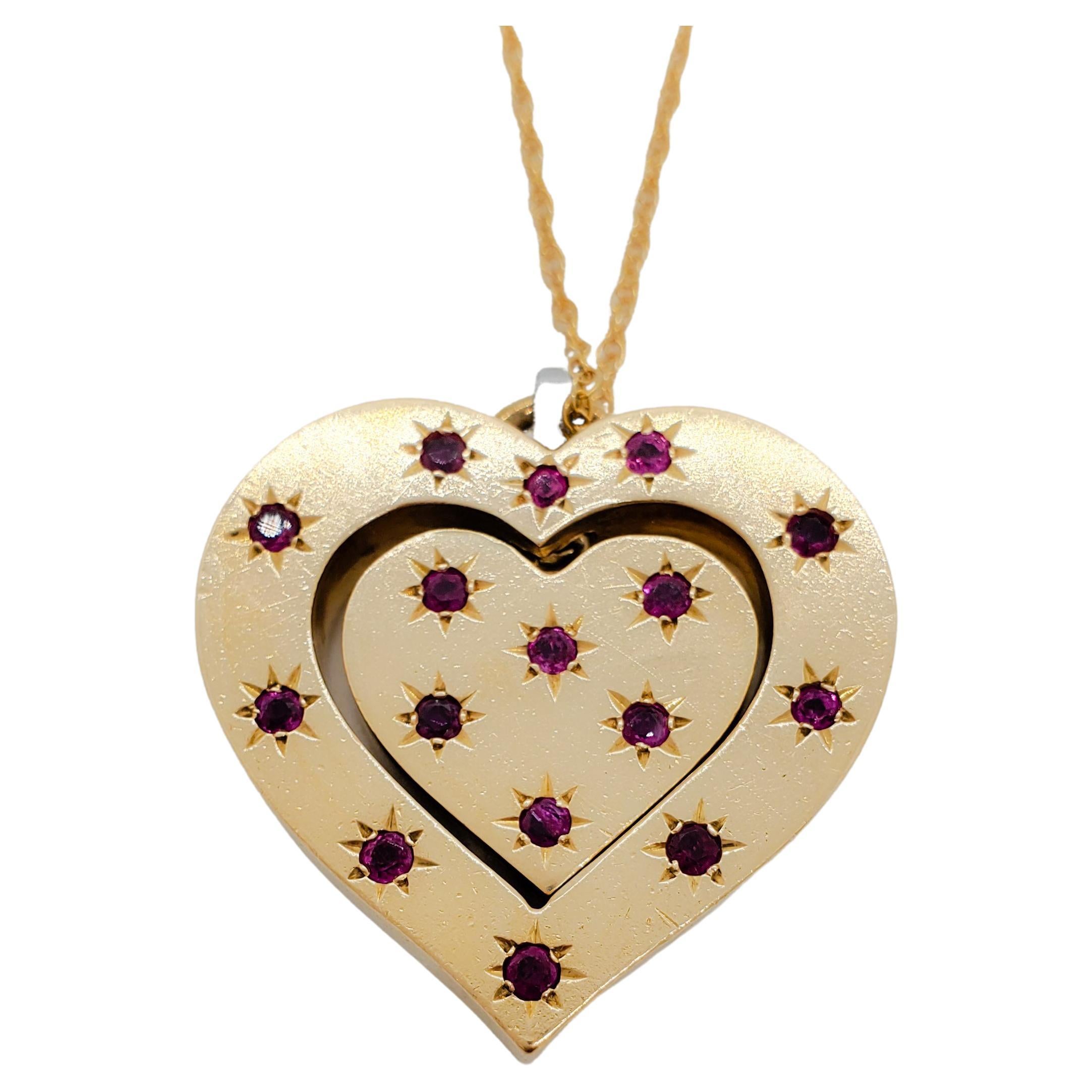 1940s Sapphire Ruby Diamond Reversible Heart Pendant With Gold Link ...