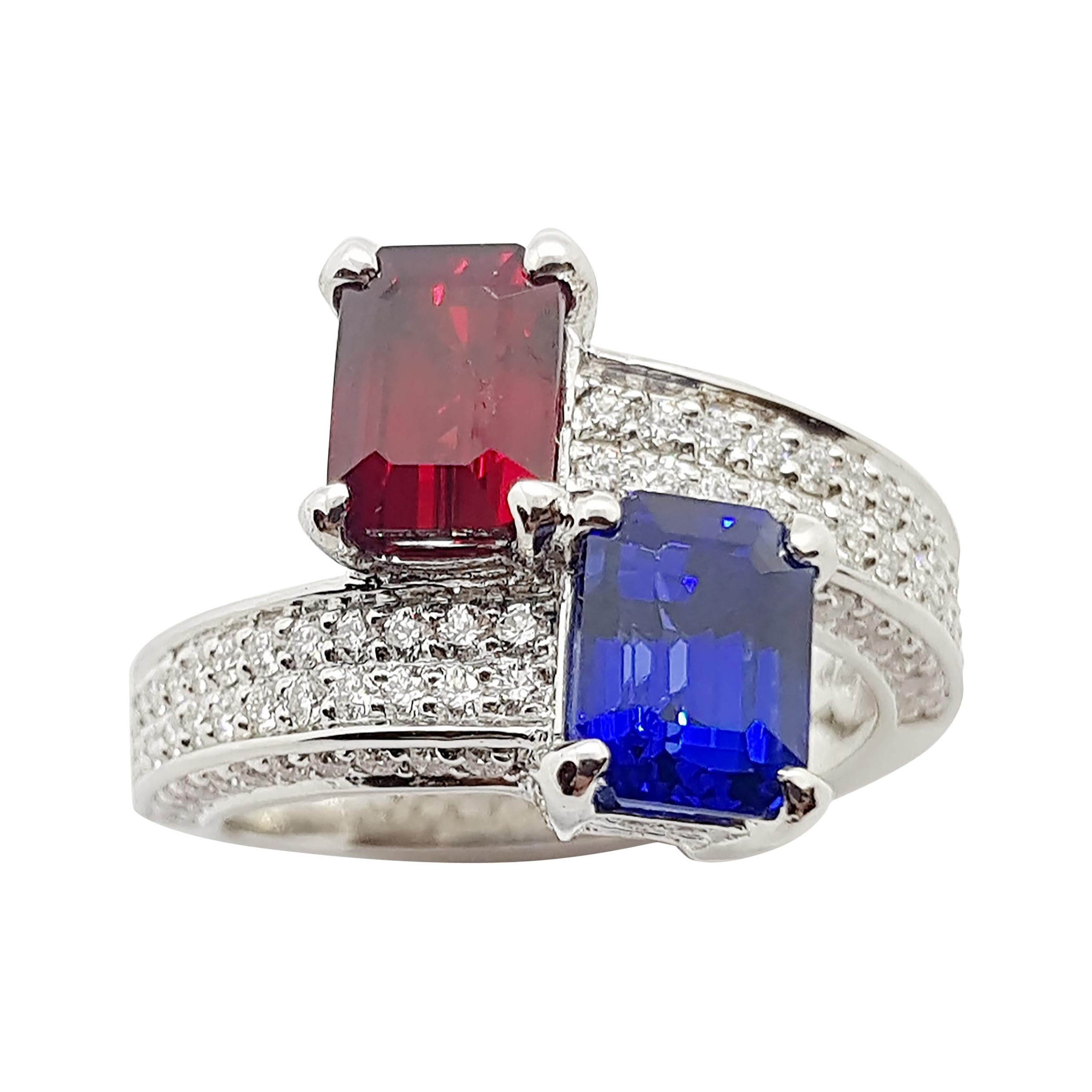 Blue Sapphire with Diamond Ring Set in Platinum 950 Settings For Sale ...