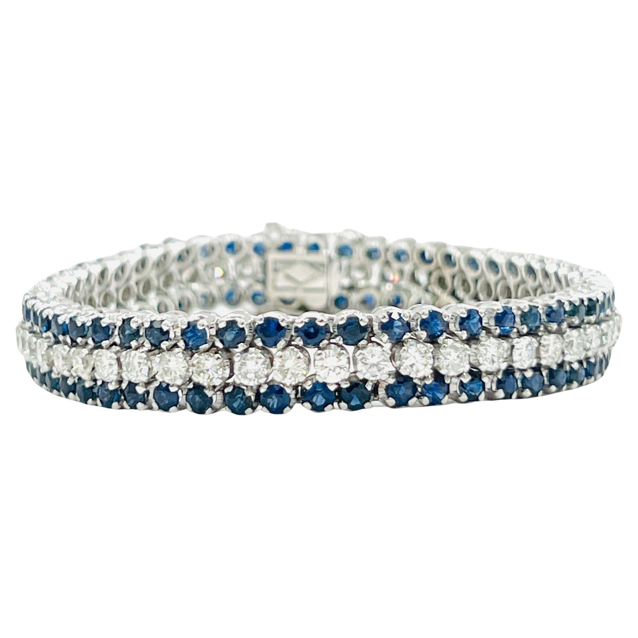 White Diamond Baguette Three Row Bracelet in Platinum For Sale at 1stDibs