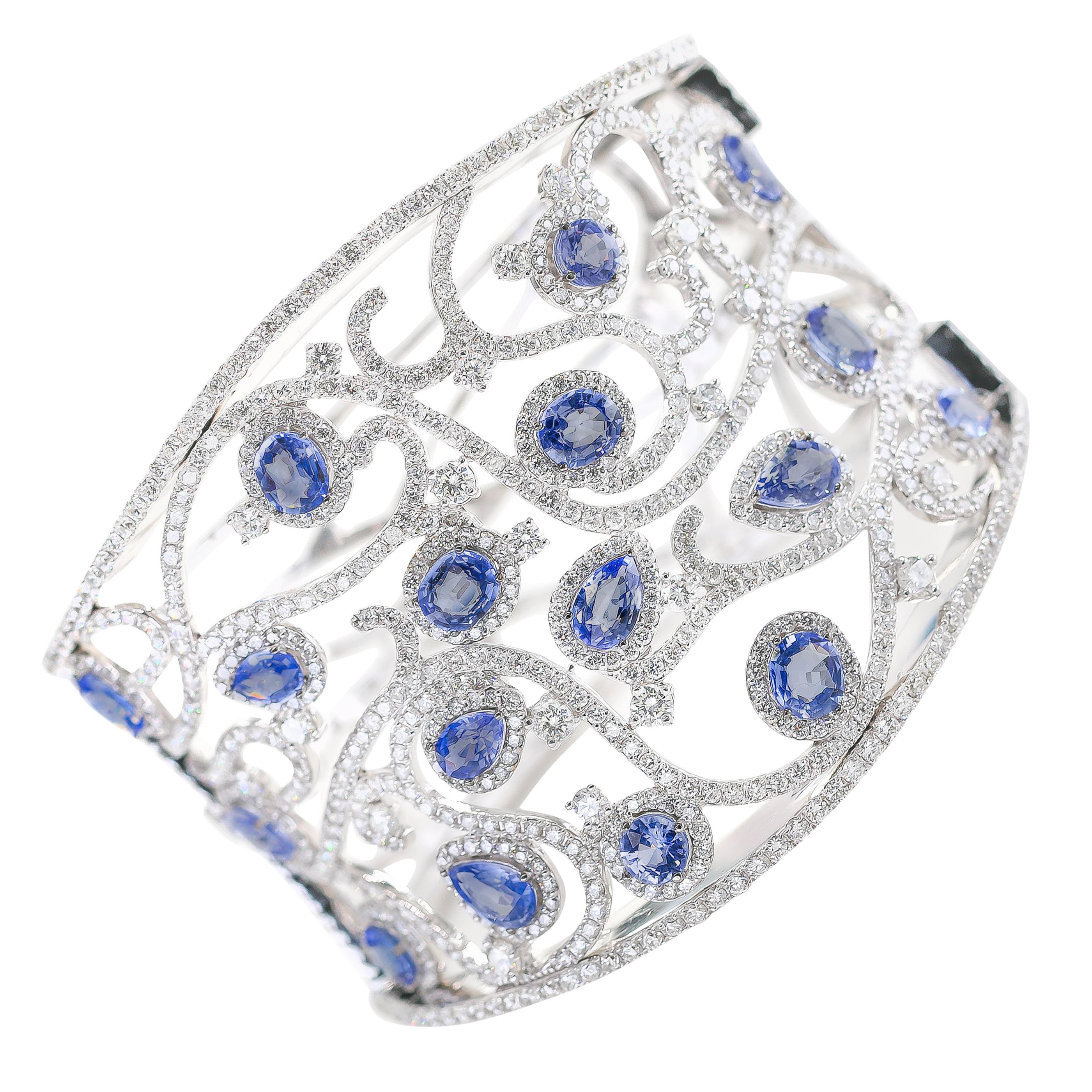 Ella Gafter Blue Sapphire Diamond Cuff Bracelet For Sale at 1stDibs