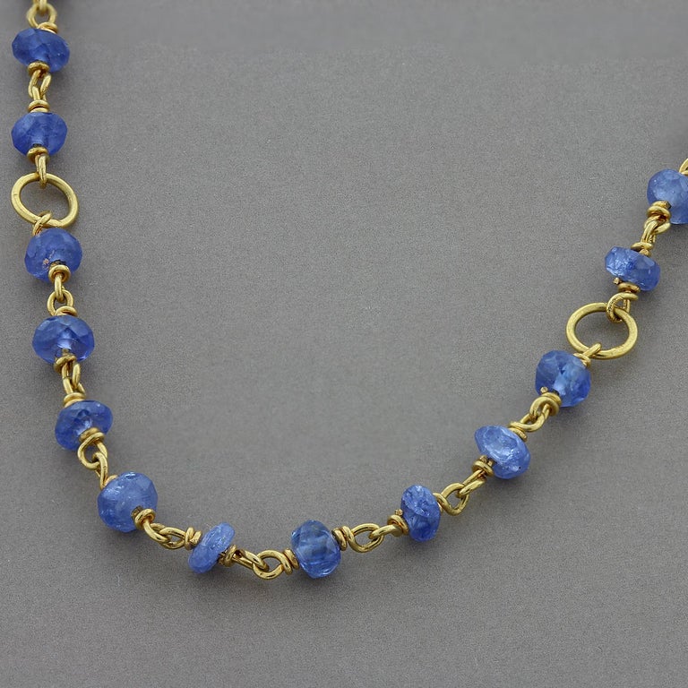 Blue Sapphire Bead Gold Necklace at 1stDibs