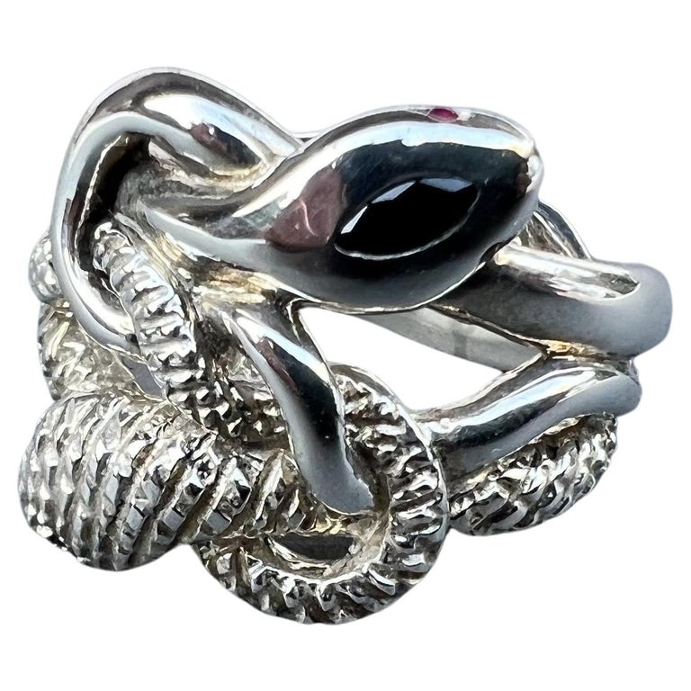 Blue Sapphire Black Diamond Ruby Snake Ring Sterling Silver Animal ...