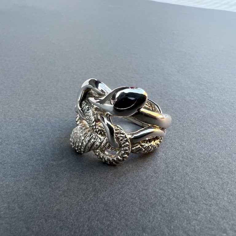 Blue Sapphire Black Diamond Ruby Snake Ring Sterling Silver Animal ...