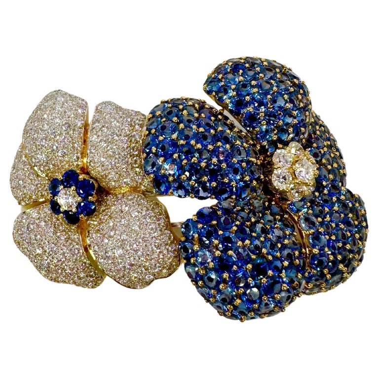 Blue Sapphire Brooch Rare Designer Large Brooch Meticulous ...