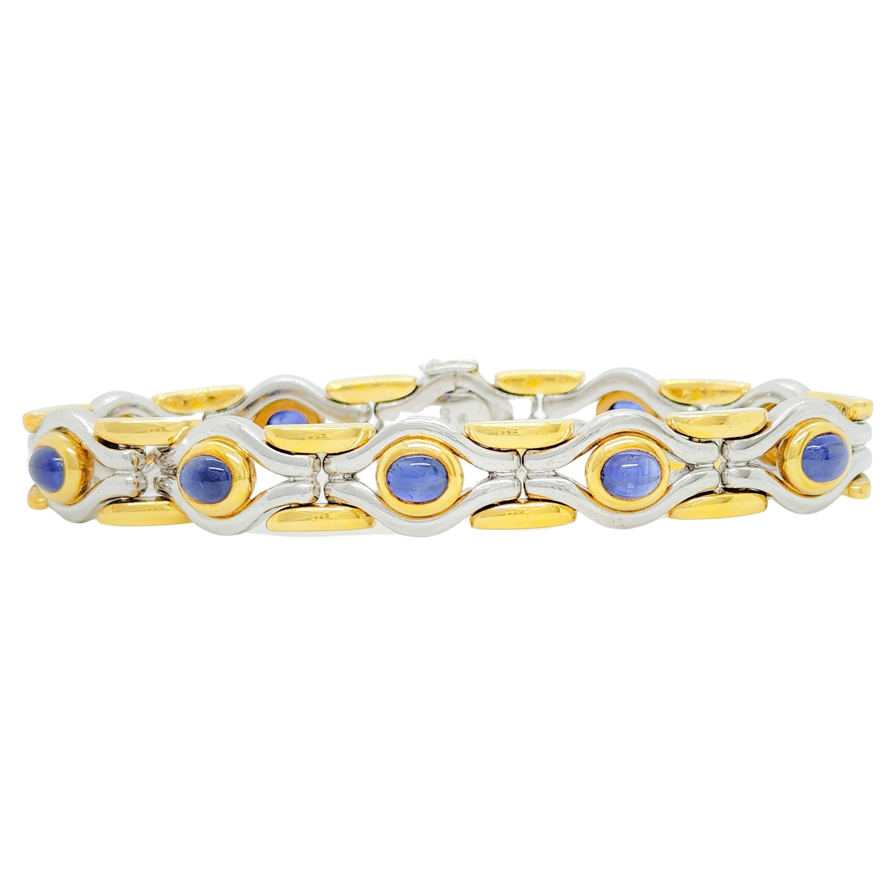 French Antique Blue Sapphire Cabochon Diamond Gold Bracelet For Sale at ...