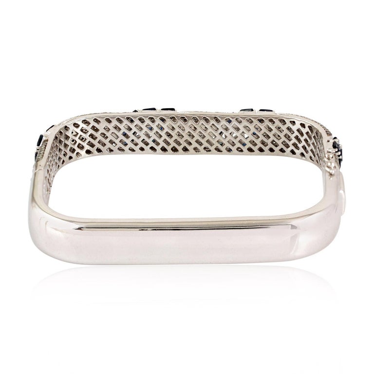 Blue Sapphire Cuff in Cushion Shape with Diamonds Made in 18k Gold and ...