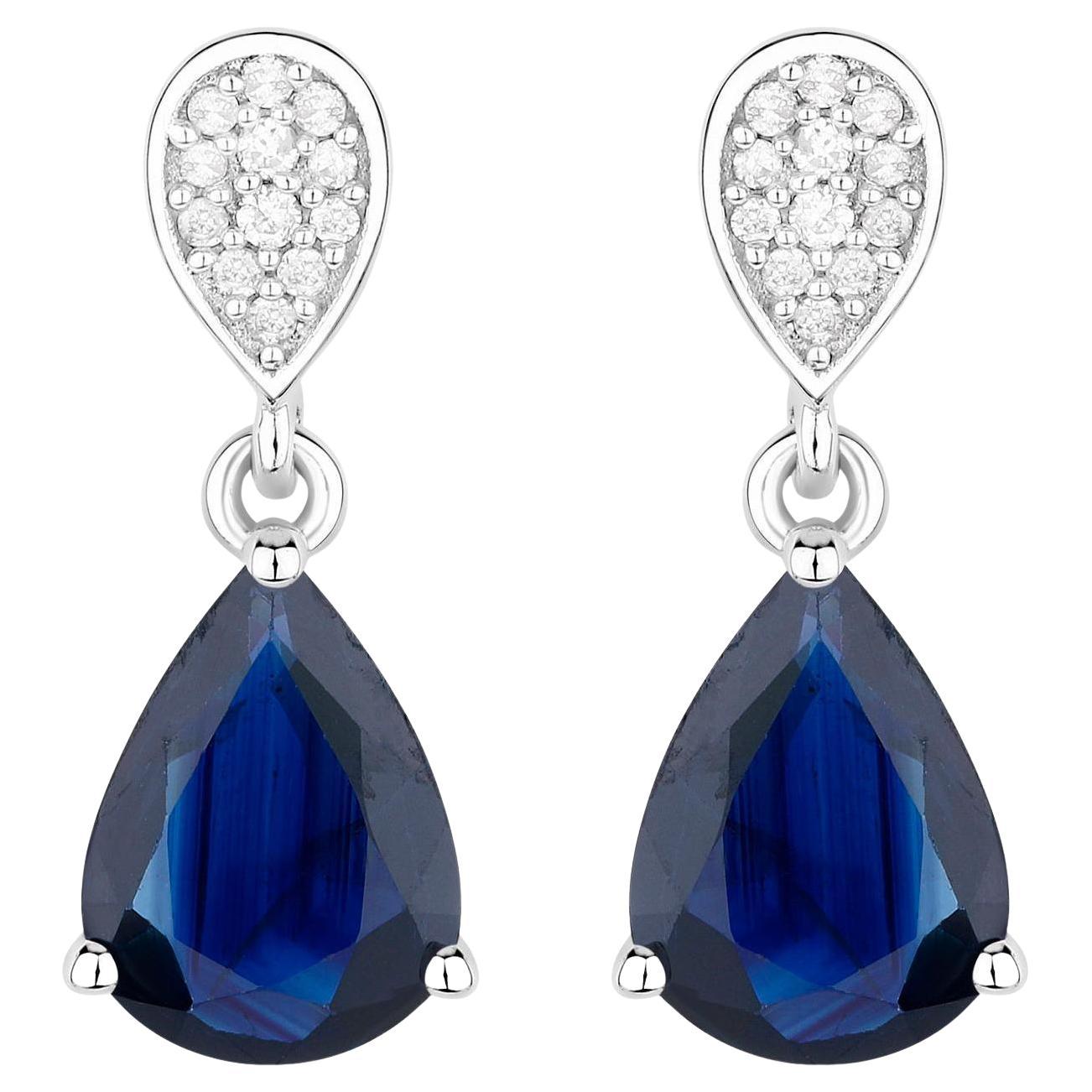 9.94Ct Vintage Blue Sapphire and Diamond Dangle Earring in 18K White ...