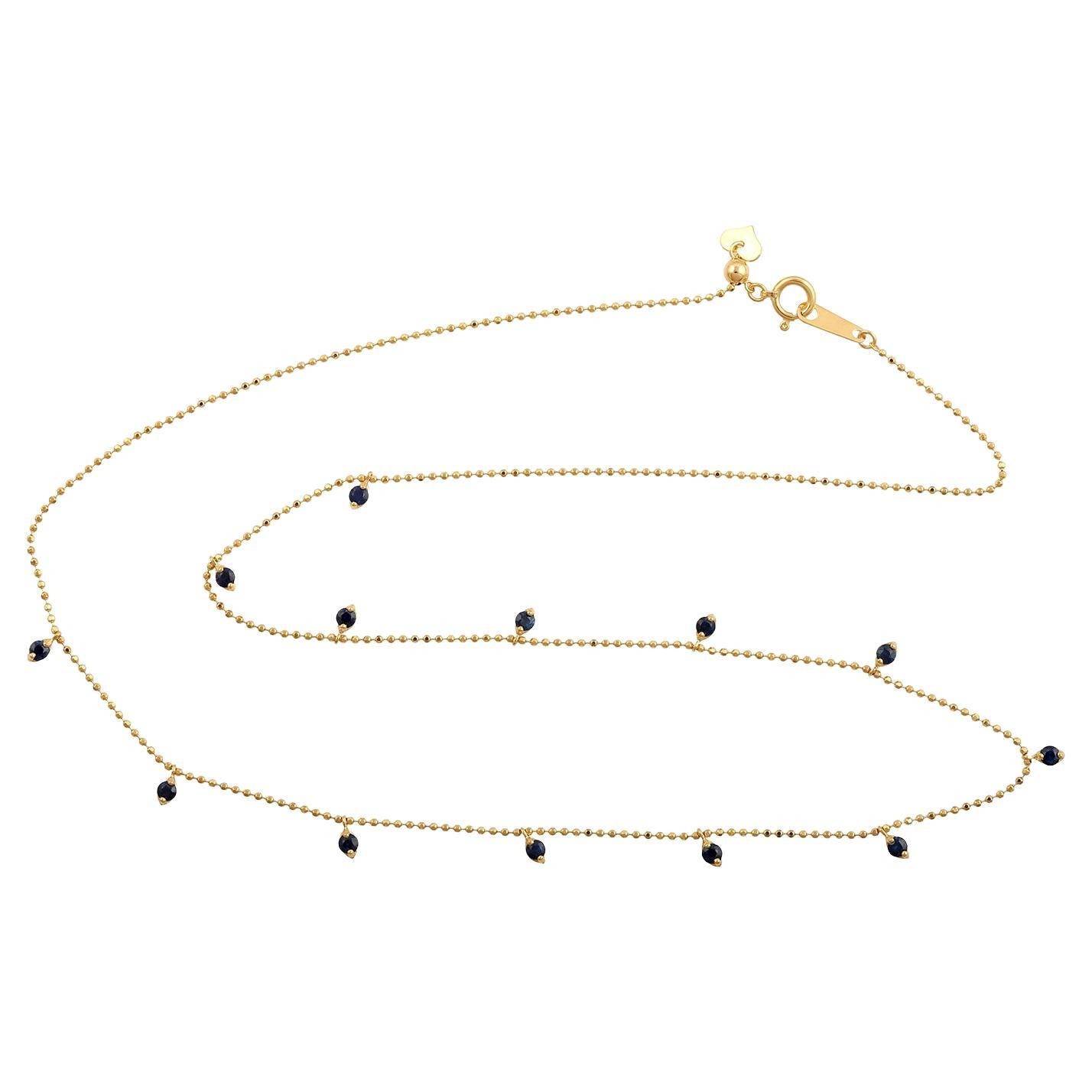 Blue Sapphire Delicate Chain Necklace Made In 18k Yellow Gold For Sale ...