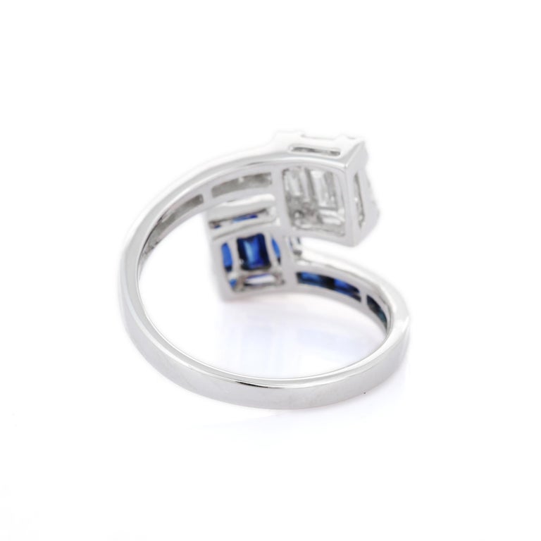 Customizable Natural Blue Sapphire and Diamond Cluster Bypass Ring in 18k Solid White Gold For ...