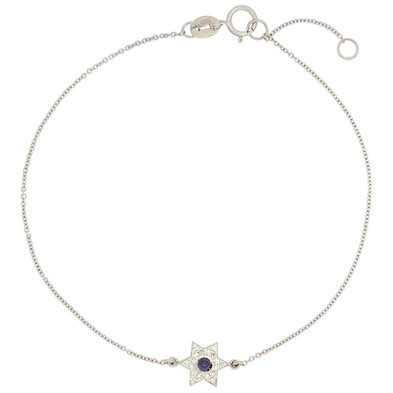 Blue Sapphire Diamond Gold Star Bracelet For Sale at 1stDibs