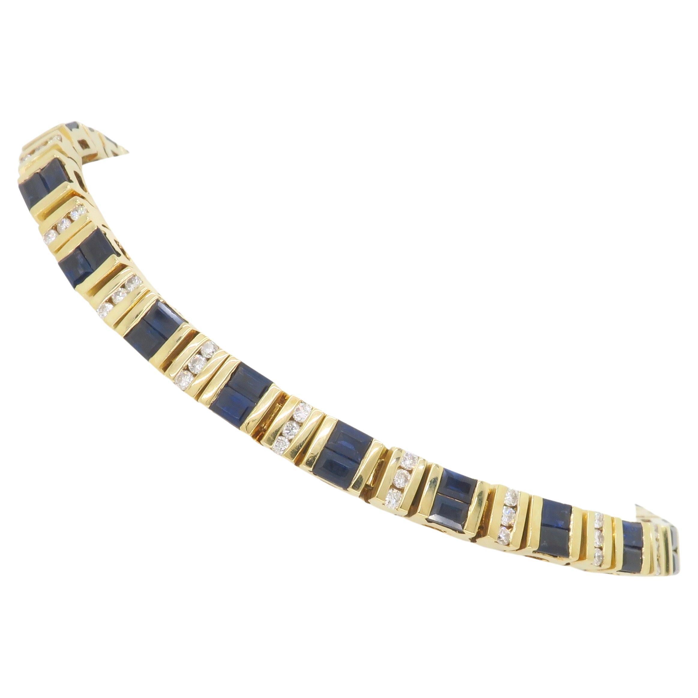 Gemistry 1 19 Carat T W Blue Sapphire Tennis Bracelet In 18k 14k