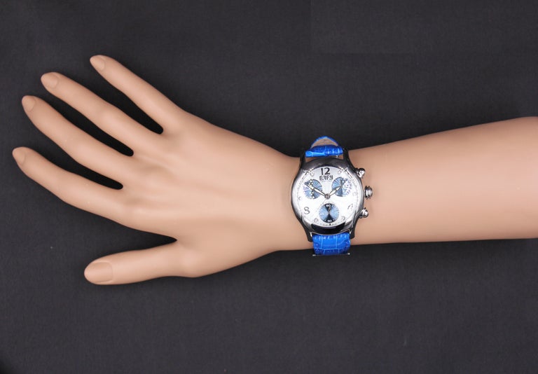 Blue Sapphire and Diamonds Pave Dial Luxury Swiss Quartz Exotic Leather ...