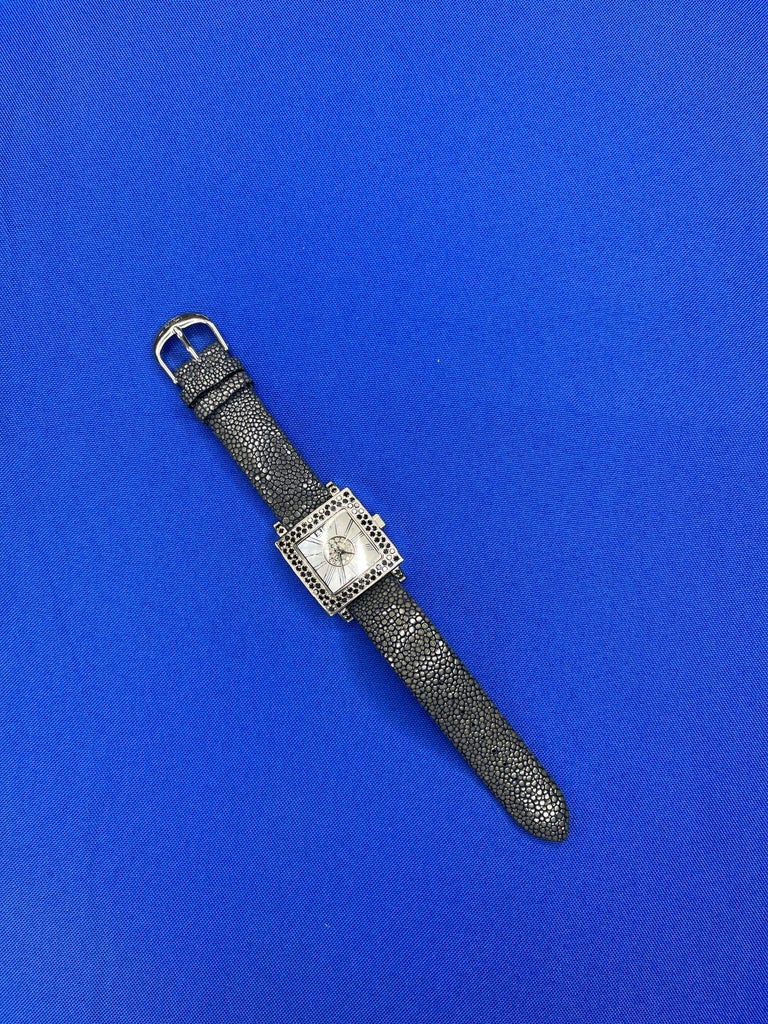 Blue Sapphire and Diamonds Pave Dial Luxury Swiss Quartz Exotic Leather ...
