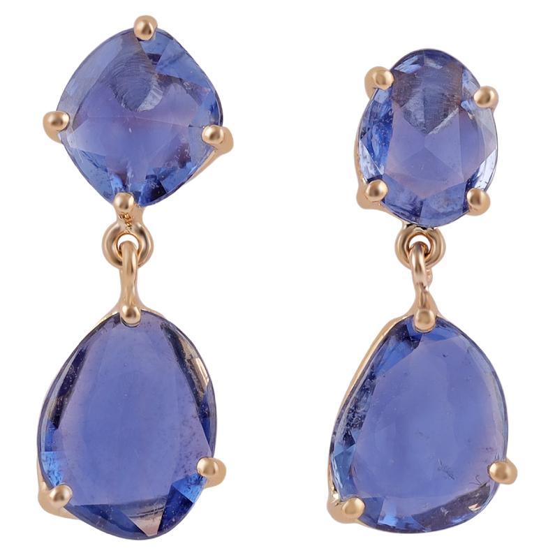 Blue Sapphire Earring Studded in 18 Karat Yellow Gold For Sale at 1stDibs