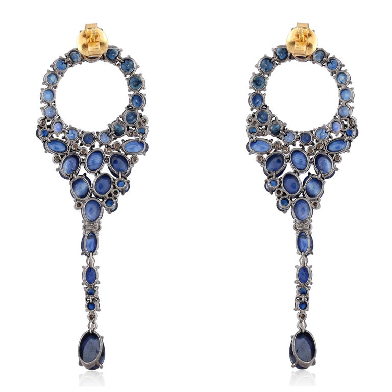 Blue Sapphire Fluid Diamond Earrings For Sale at 1stDibs