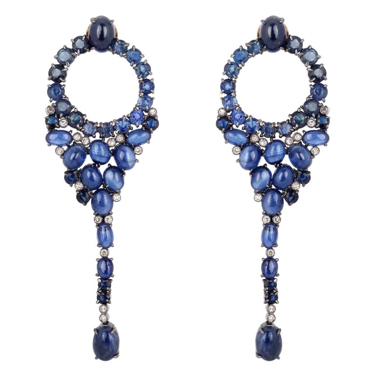 Blue Sapphire Fluid Diamond Earrings For Sale at 1stDibs