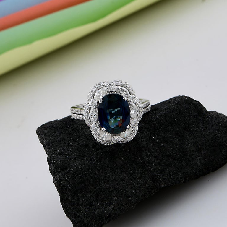 Customizable Blue Sapphire Gemstone Cocktail Ring Marquise Diamond 18 ...