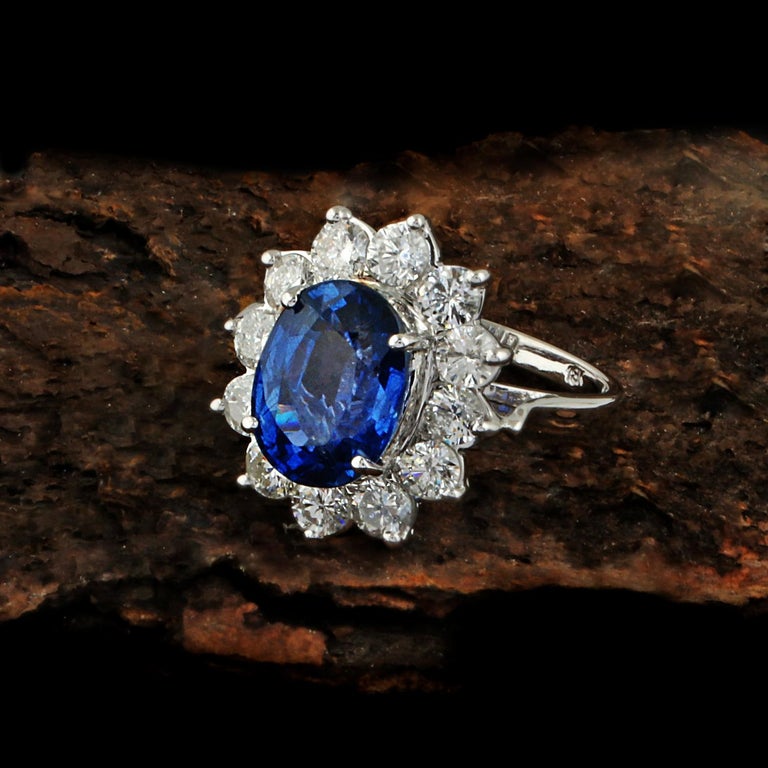 Customizable Blue Sapphire Gemstone Flower Cocktail Ring Diamond 18 Kt ...