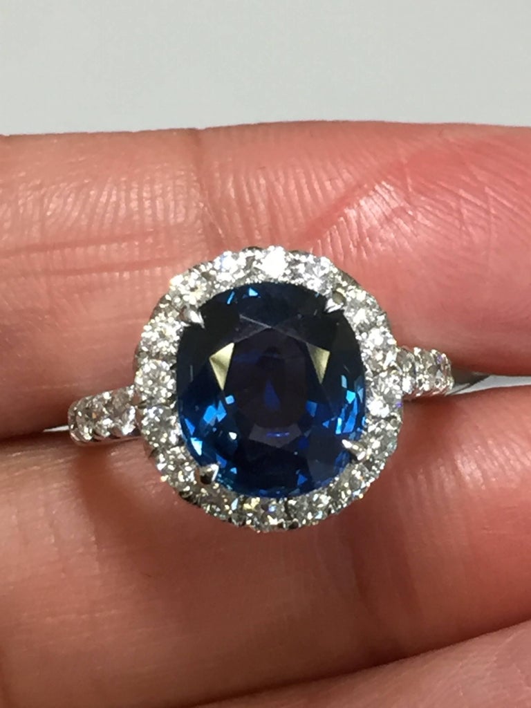Blue Sapphire Oval and Diamond Cocktail Ring in 18 Karat White Gold at ...