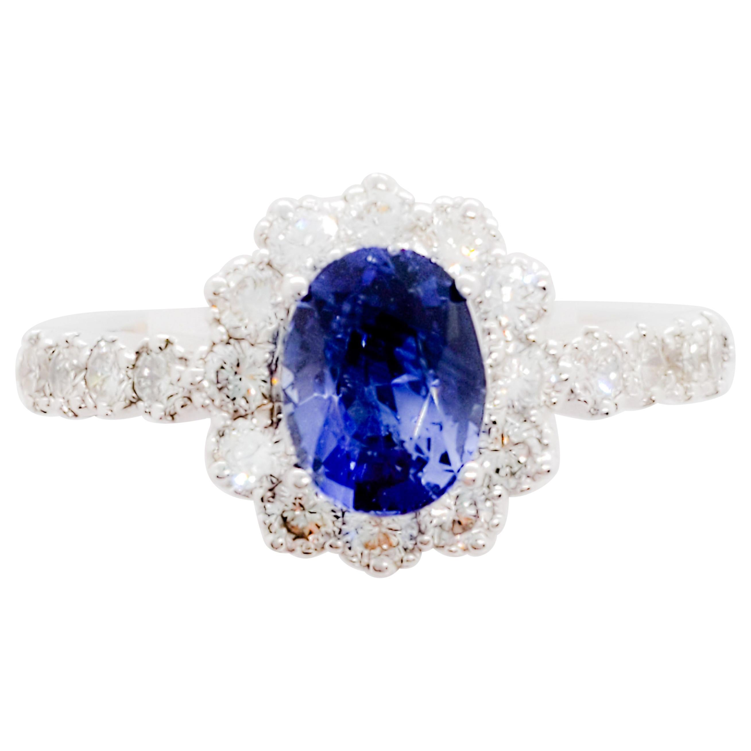 Moonstone, Blue Sapphire, Diamond and Black Diamond Ring in 18 Karat ...