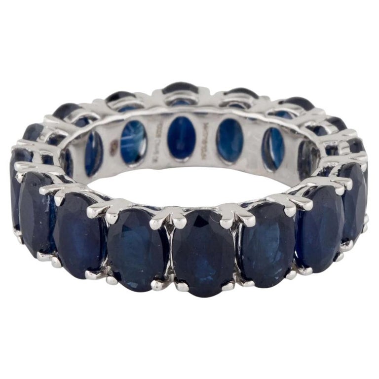 Blue Sapphire Oval Big Eternity Ring in 14K Gold For Sale at 1stDibs