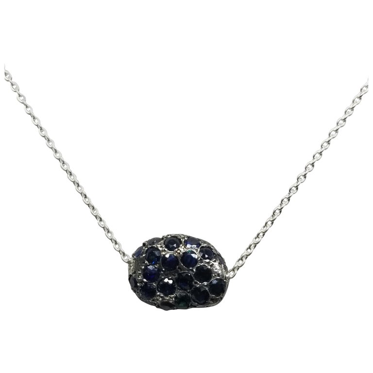 Blue Sapphire Pavé "Bean" Silver Pendant For Sale at 1stDibs