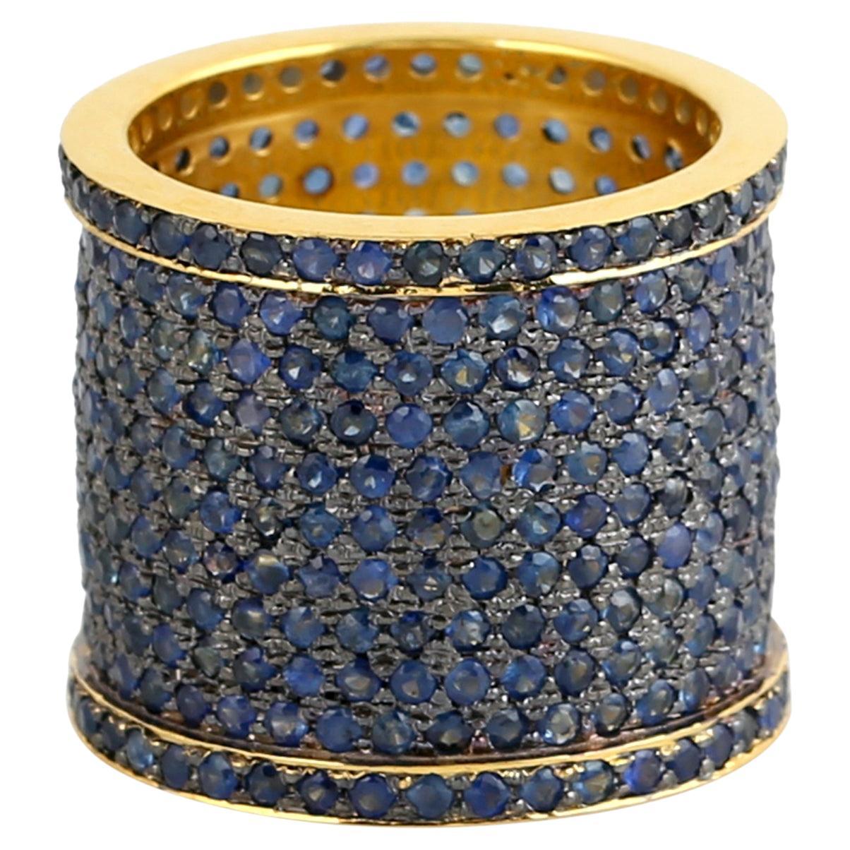 Blue Sapphire Pave Cigar Band Ring For Sale at 1stDibs