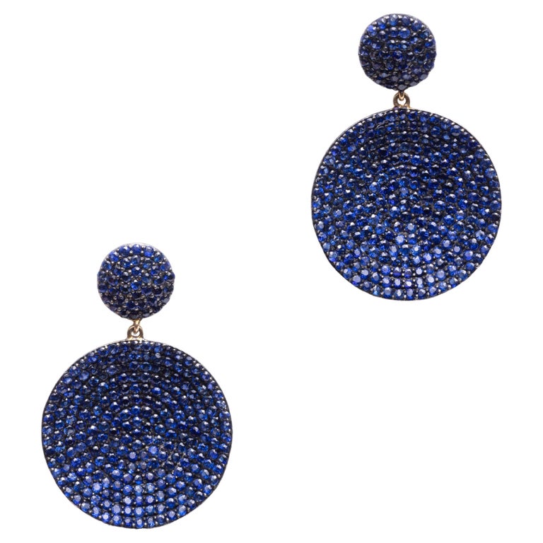 Blue Sapphire Pave, Set Dangle Earrings For Sale at 1stDibs