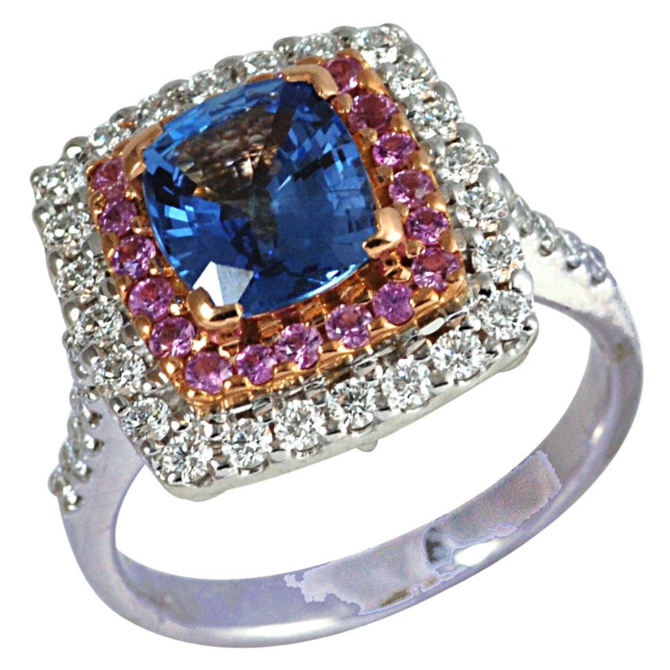 Blue Sapphire, Pink Sapphire with Diamond Ring in 18 Karat White Gold ...