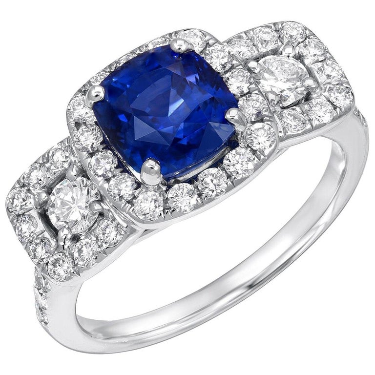 Sapphire Ring Cushion Cut 2.35 Carats at 1stDibs