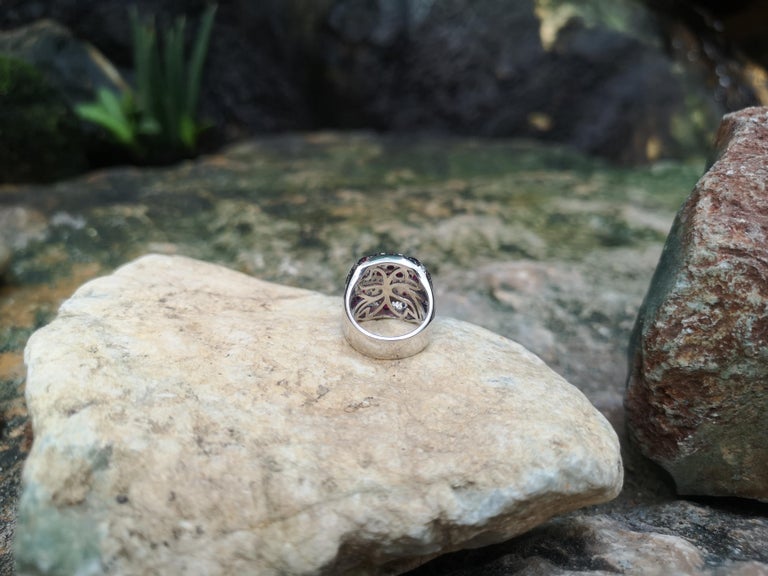 Blue Sapphire, Ruby and Diamond British Flag Ring in 18 Karat White ...