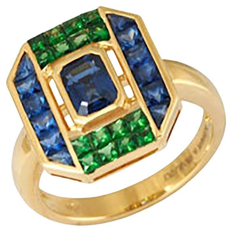 Blue Sapphire and Tsavorite Garnet Ring 18k Gold by Kavant and Sharart ...
