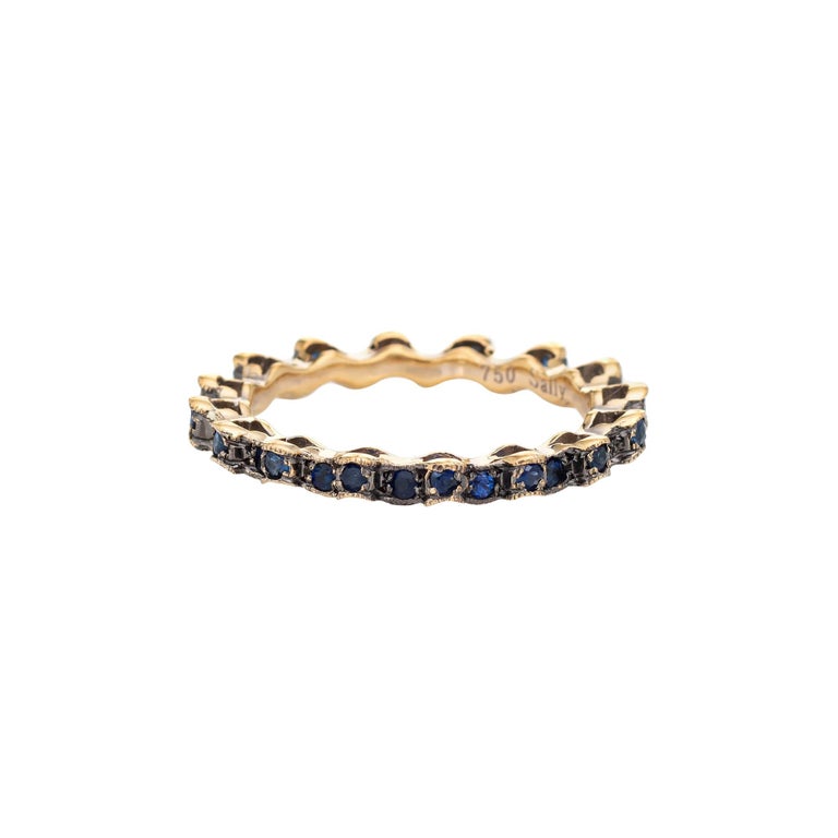 Blue Sapphire Wavy Eternity Ring 18k Yellow Gold Undulating Band ...