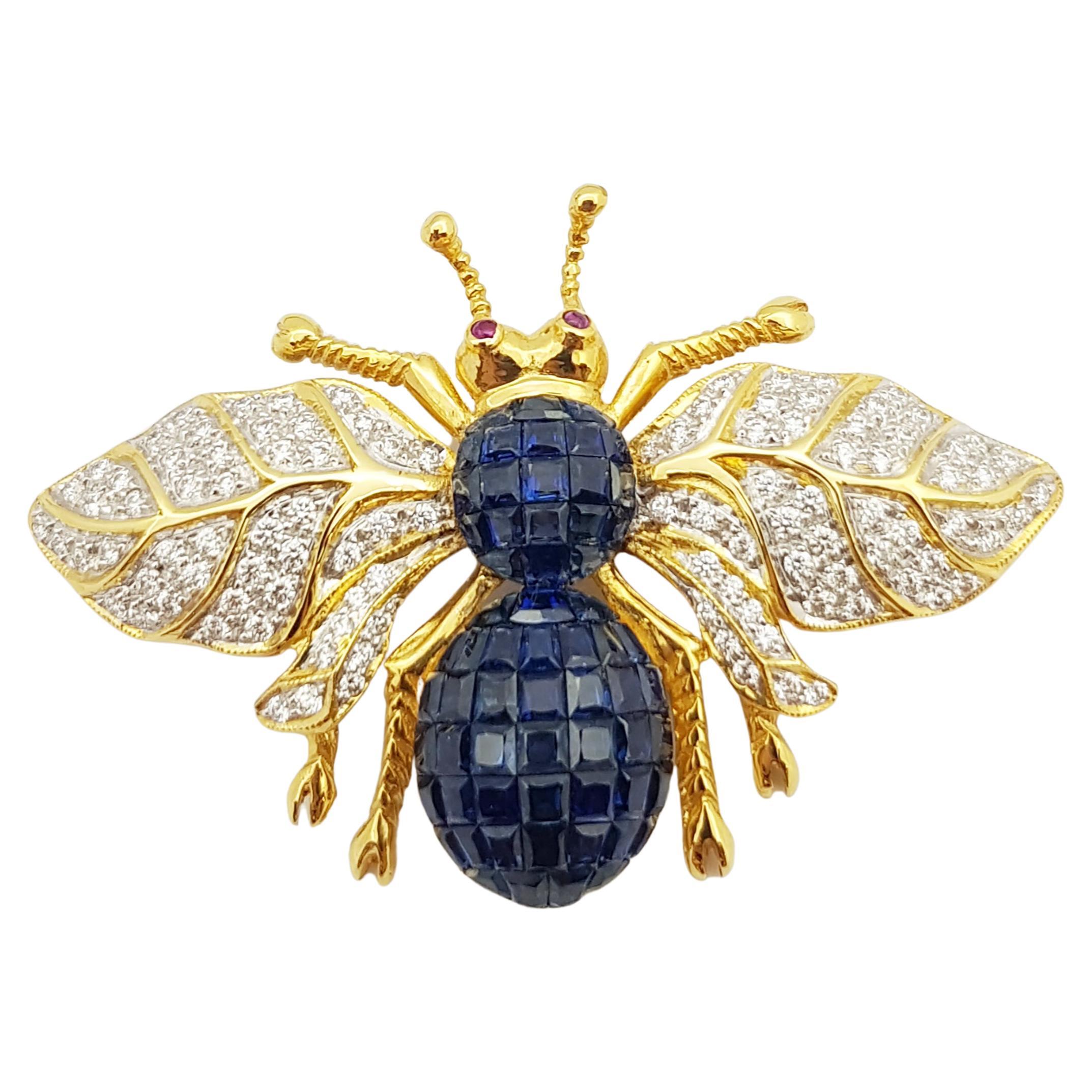 Blue Sapphire with Diamond Bee Brooch Set in 18 Karat Gold Settings For ...