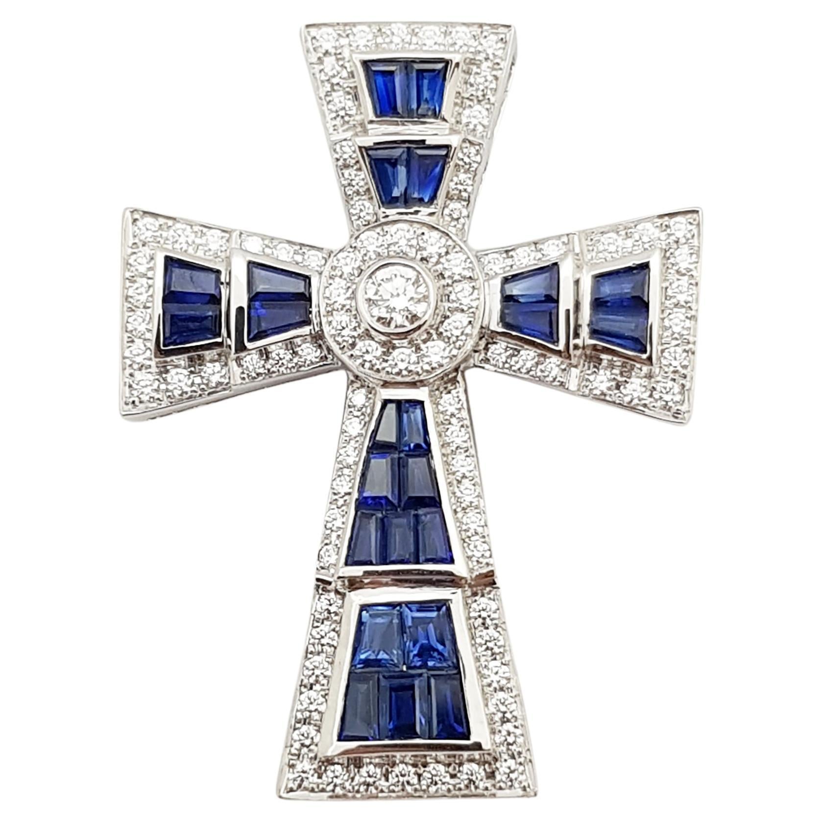 Cabochon Blue Sapphire Double Sided Cross Pendant Set in 18 Karat Gold ...