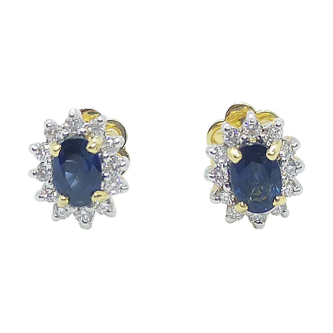 Blue Sapphire with Diamond Earrings Set in 18 Karat Gold Settings For ...