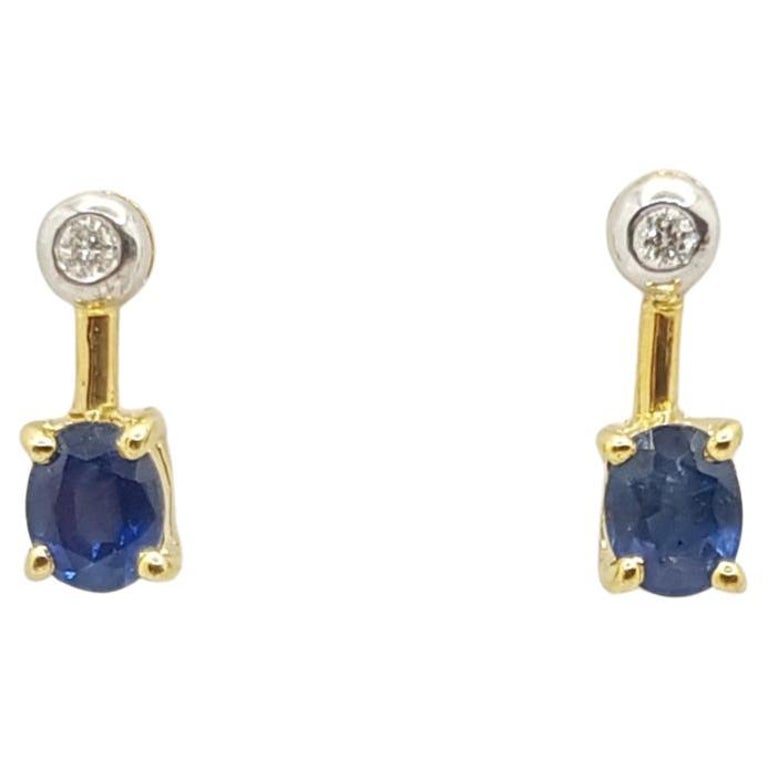 Blue Sapphire with Diamond Earrings Set in 18 Karat Gold Settings at ...