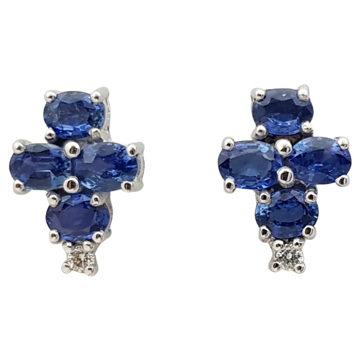 Blue Sapphire with Diamond Earrings Set in 18 Karat Gold Settings For ...