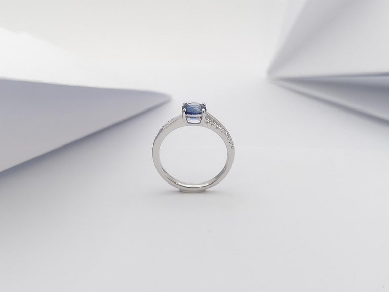 Blue Sapphire with Diamond Engagement Ring Set in 18 Karat White Gold ...