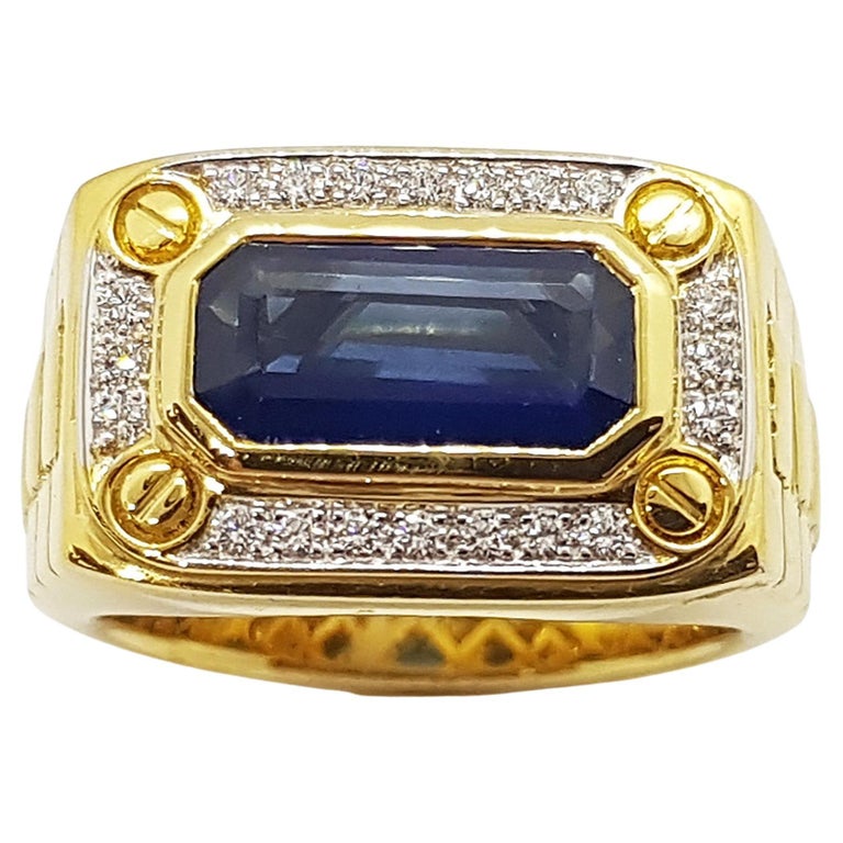 Blue Sapphire with Diamond Ring Set in 18 Karat Gold Settings For Sale ...