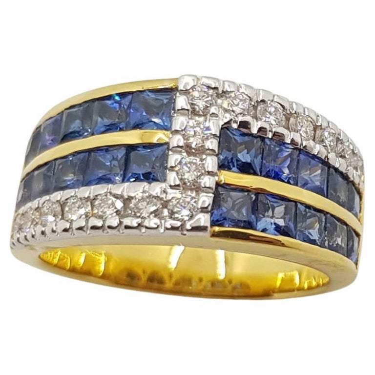 Blue Sapphire with Diamond Ring Set in 18 Karat Gold Settings For Sale ...