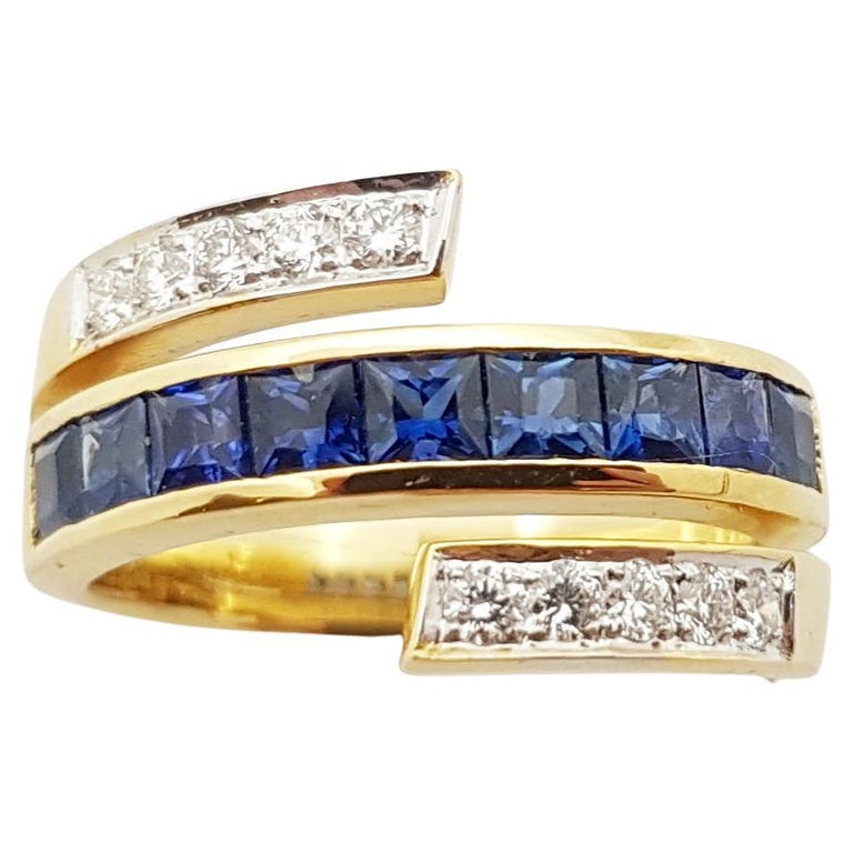 Blue Sapphire with Diamond Ring Set in 18 Karat Gold Settings For Sale ...
