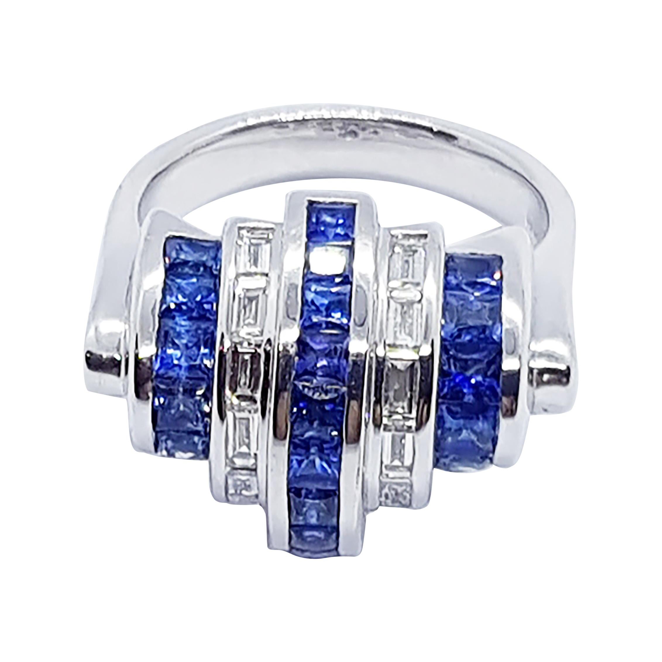 Blue Sapphire with Diamond Ring Set in 18 Karat White Gold Settings For ...
