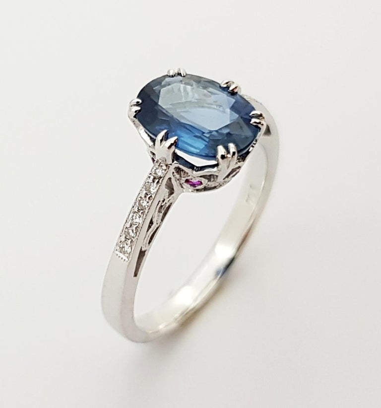 Blue Sapphire with Ruby and Diamond Ring Set in 18 Karat White Gold ...