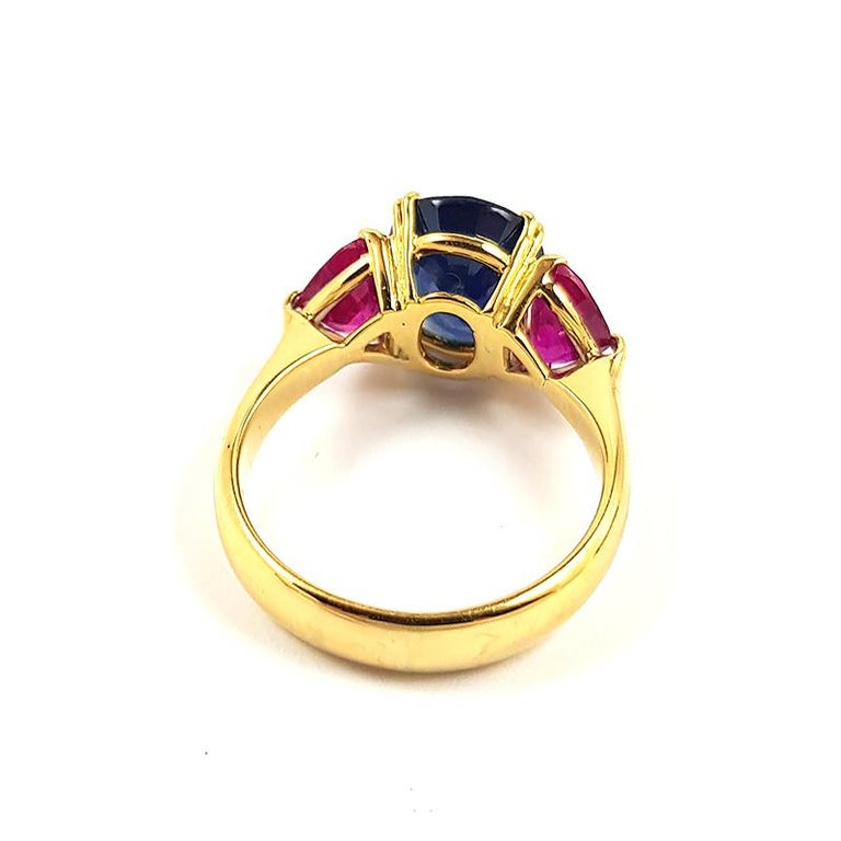 Blue Sapphire with Ruby Ring Set in 18 Karat Gold Settings For Sale at ...